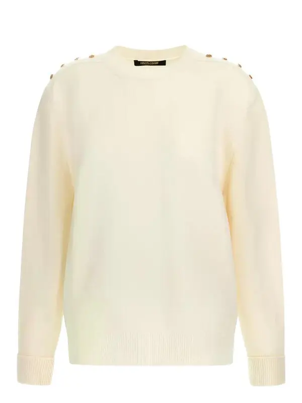 Roberto Cavalli Button-embellished Wool Sweater - Neutrals