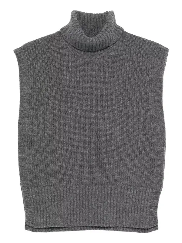 DAVANTINO Sleeveless Wool Turtleneck Sweater - Grey