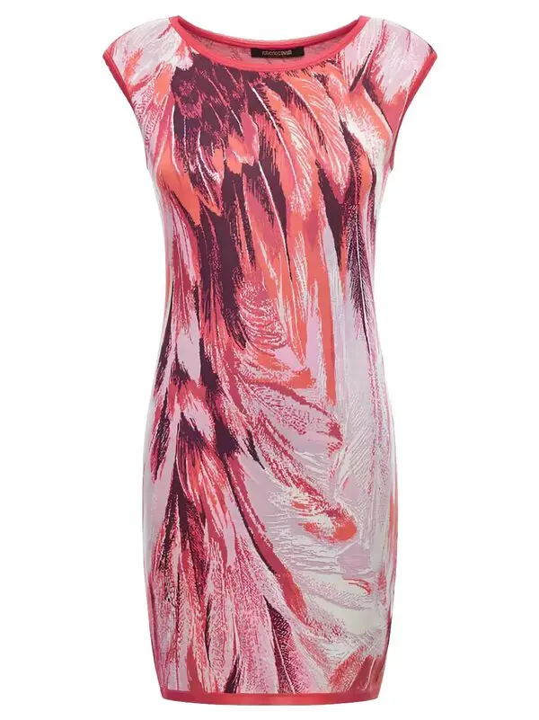 Roberto Cavalli Feather-print Knit Mini Dress - Pink