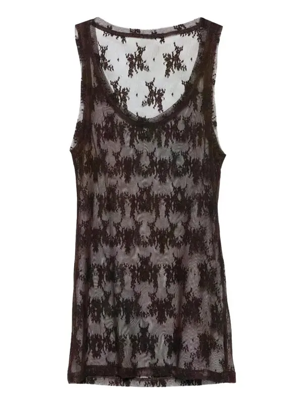 Imperial Floral-embroidered Sleeveless Tank Top - Brown