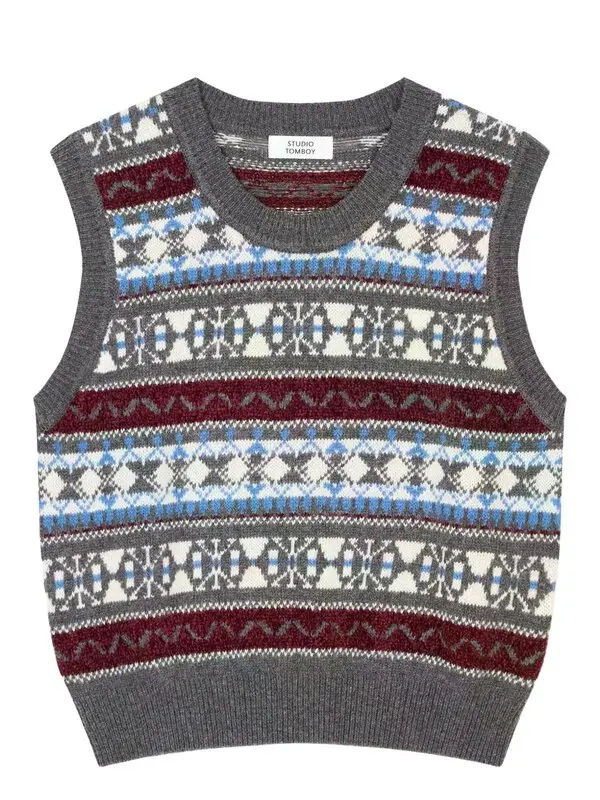 STUDIO TOMBOY Patterned Rib Knit Vest - Grey