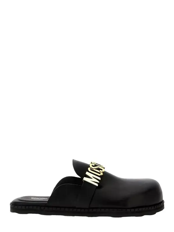 Moschino Logo-plaque Leather Mules - Black