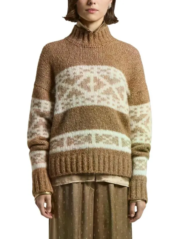 Peserico Fair Isle High-neck Sweater - Neutrals