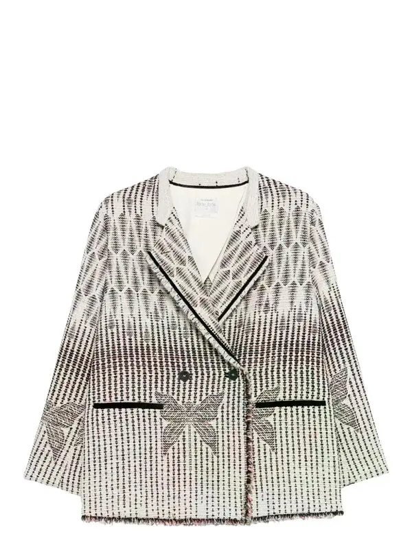 FORTE_FORTE Patterned Fringed Trim Jacket - Neutrals