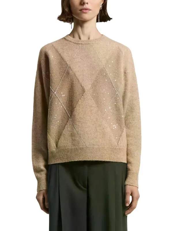 Peserico Sequin-embellished Diamond-pattern Sweater - Neutrals