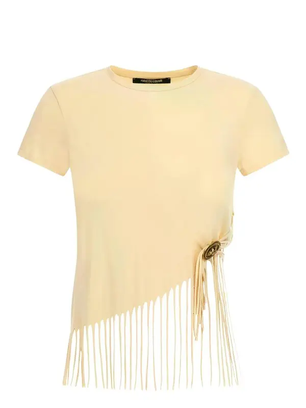 Roberto Cavalli Fringe-trim T-shirt - Neutrals