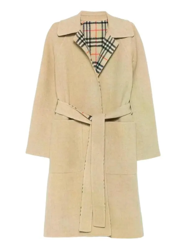 Burberry Belted Coat With Check-patterned Lining - Neutrals