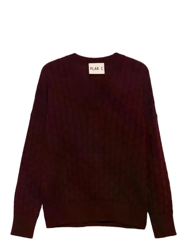 Plan C V-neck Cable-knit Sweater - Red