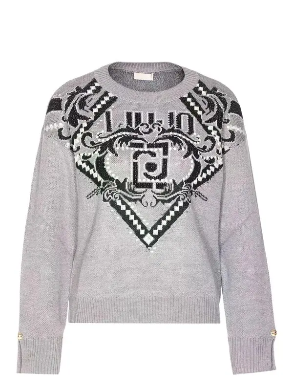 Liu Jo Jacquard-logo Crew-neck Sweater - Grey