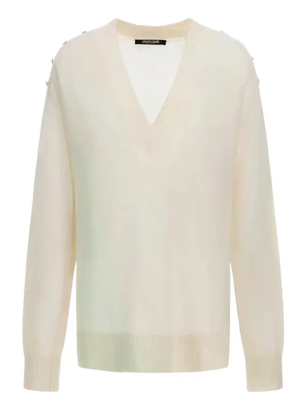 Roberto Cavalli V-neck Button-embellished Sweater - White