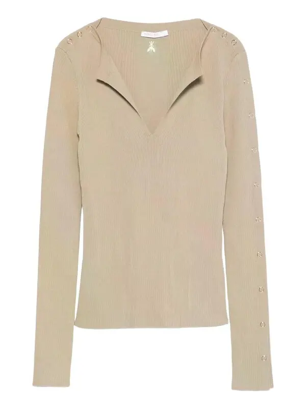 Patrizia Pepe Ribbed V-neck Sweater - Neutrals