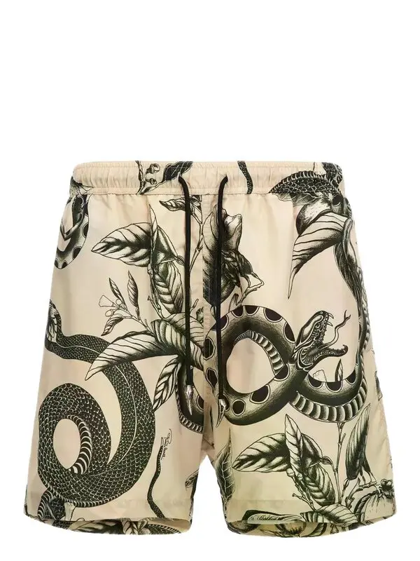 Roberto Cavalli Snake-print Drawstring Swim Shorts - Neutrals