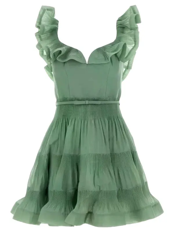 Zimmermann Pleated Ruffled Mini Dress - Green