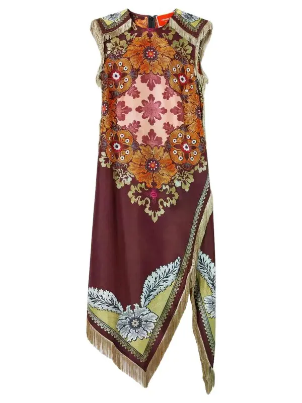 La DoubleJ Floral-print Asymmetric Dress - Brown