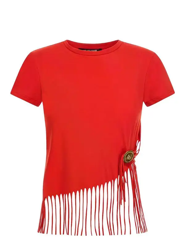 Roberto Cavalli Fringe-detail T-shirt - Red