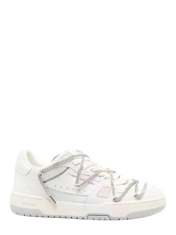 CRIME LONDON Crystal-embellished Leather Sneakers - White