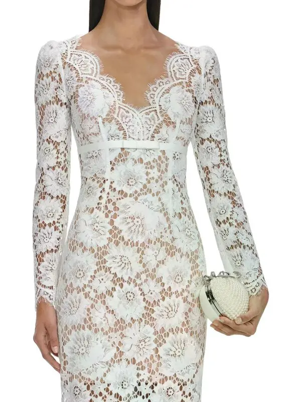 SELF-PORTRAIT Floral Lace Midi Dress - White