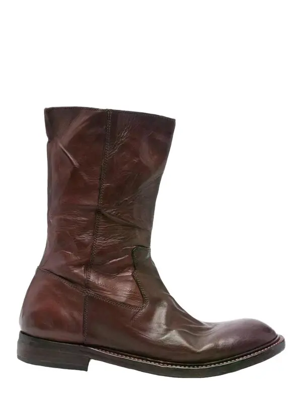 Moma Leather Zip Boots - Brown
