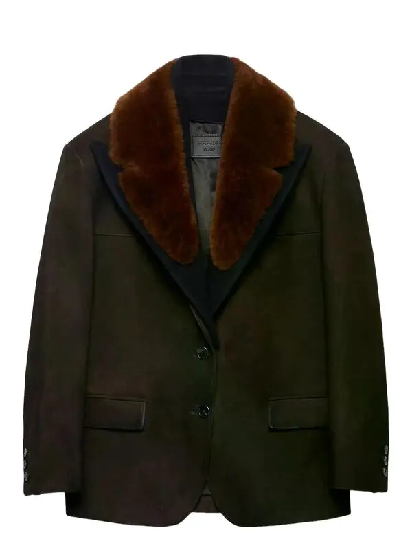 Prada Suede Coat With Shearling Collar - Brown