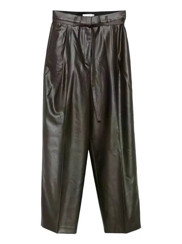 Christian Wijnants Pleated Leather Trousers - Brown