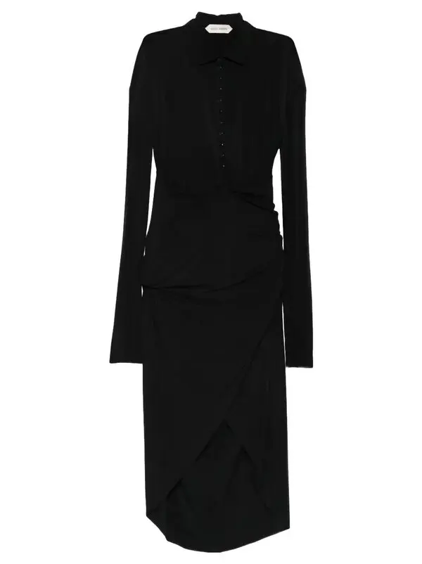 Alberta Ferretti Long-sleeve Asymmetrical Midi Dress - Black