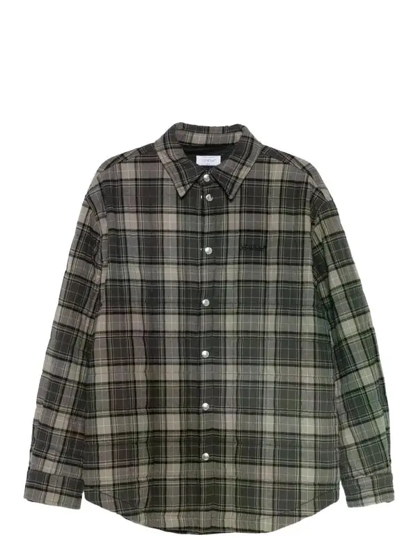 Off-White Checked Quilted Shirt Jacket - Grey