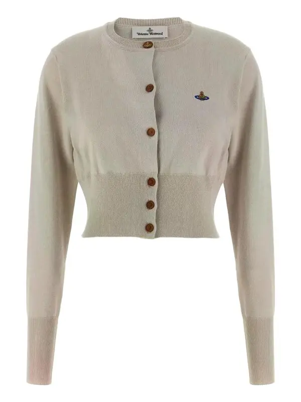 VIVIENNE WESTWOOD Embroidered-logo Cropped Cardigan - Neutrals