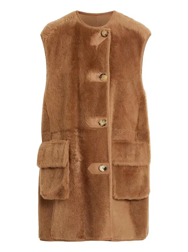 Max Mara Effige Reversible Shearling Vest - Camel