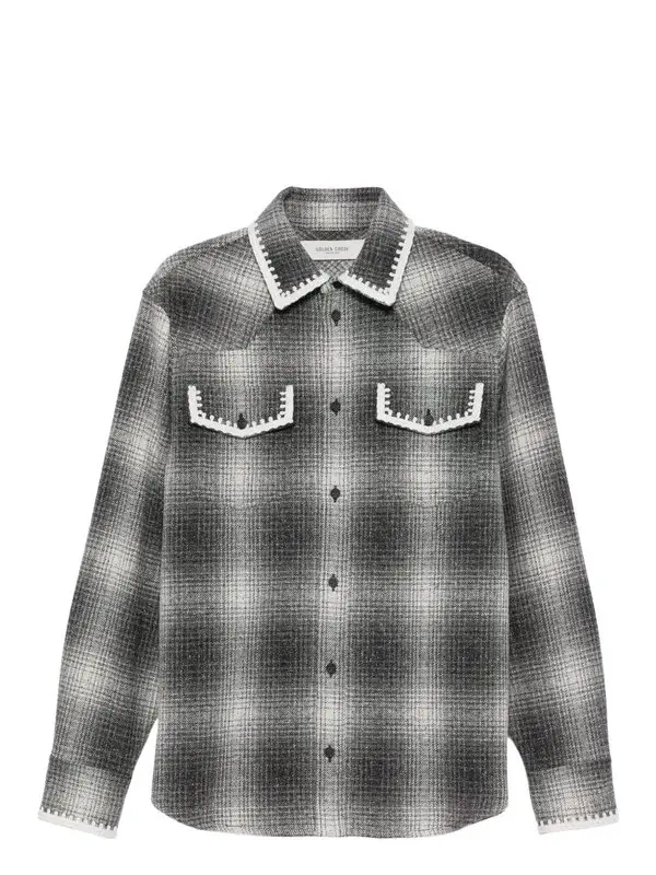 GOLDEN GOOSE Checked Crochet-trimmed Shirt Jacket - Grey