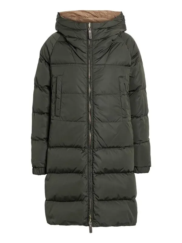 Max Mara Reversible Quilted Shell Hooded Down Coat - Army Green