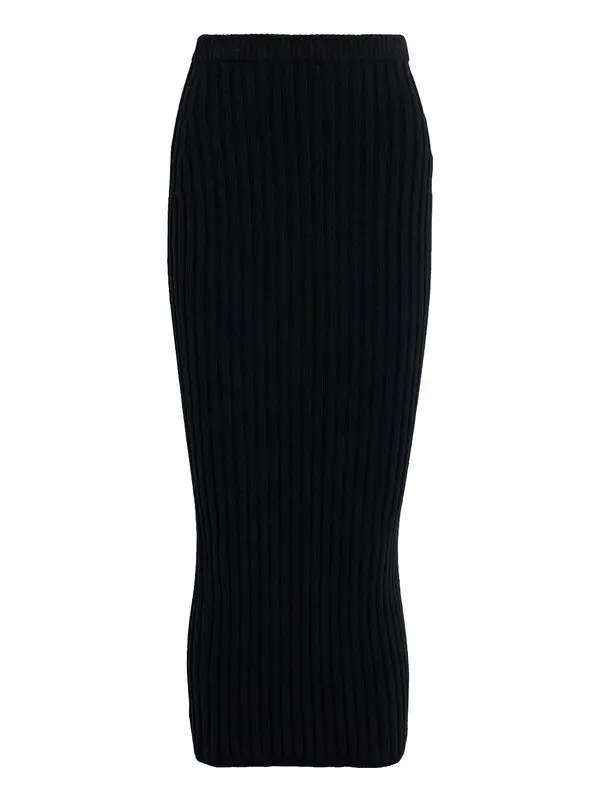 Max Mara Seta Ribbed Wool-blend Maxi Pencil Skirt - Black