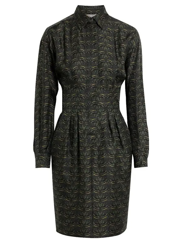 Max Mara Printed Silk-twill Mini Shirt Dress - Dark Green