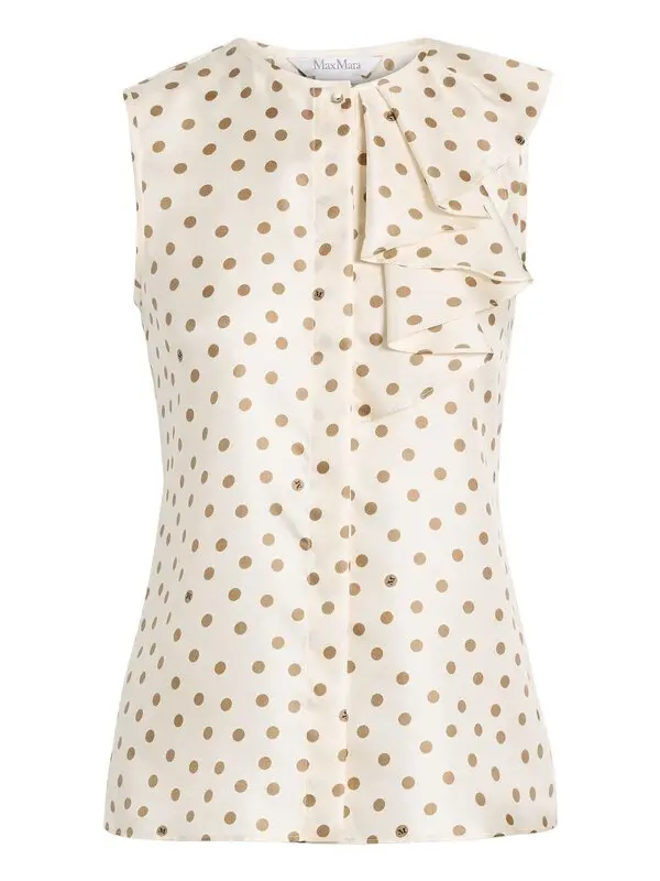 Max Mara Pegli Ruffled Polkadot Silk-twill Top - Cream
