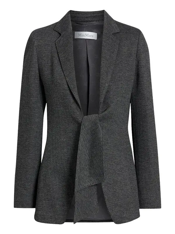 Max Mara Monia Tie-front Herringbone Wool-blend Blazer - Dark Gray