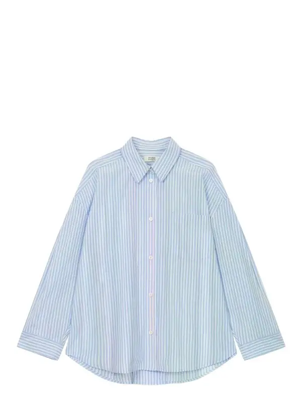 STUDIO TOMBOY Striped Single-pocket Shirt - Blue