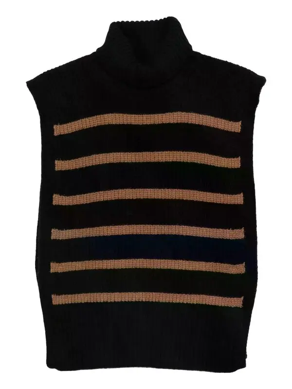 DAVANTINO Striped Sleeveless Turtleneck Sweater - Black
