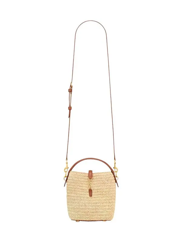 Saint Laurent Mini Le 37 Raffia Bucket Bag - Neutrals