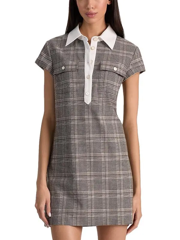 Alice + Olivia Darby Plaid Mini Dress - Dark Chocolate/off White