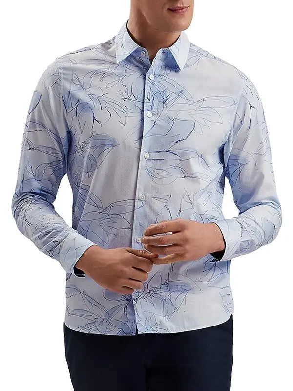 Ted Baker London Walesby Regular Fit Floral Print Shirt - Light Blue