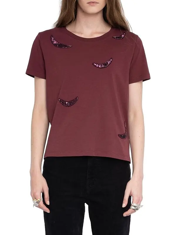 Zadig&Voltaire Alys Hc Embroidery Wings Top - Burgundy