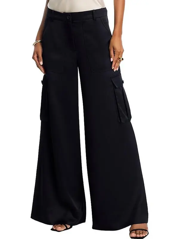 TOCCIN Maia Silky Satin Cargo Pants - Jet