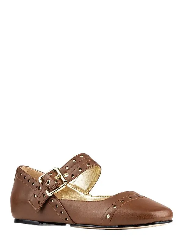 DONALD PLINER Liane Buckle Mary Jane Flats - Cognac