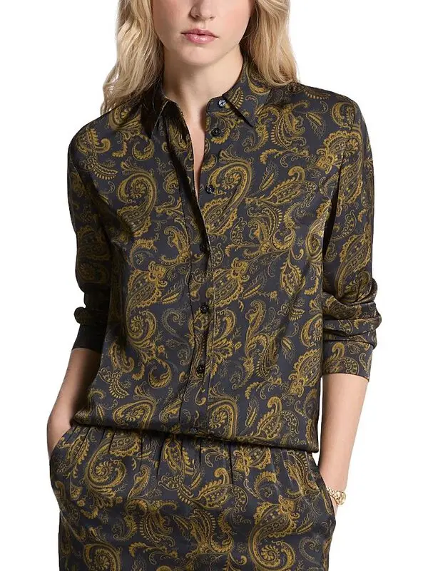 Michael Kors Satin Paisley Long Sleeve Shirt - Ivy