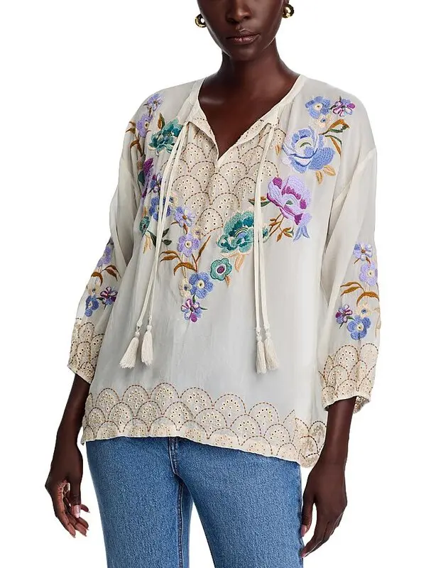 Johnny Was Margot Embroidered Top - Ecru
