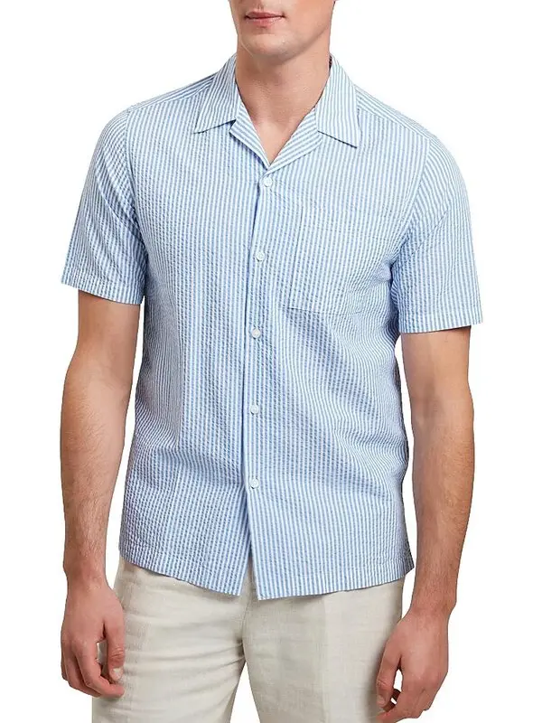 Ted Baker London Ellyson Short Sleeve Seersucker Relaxed Fit Button Down Shirt - Sky Blue
