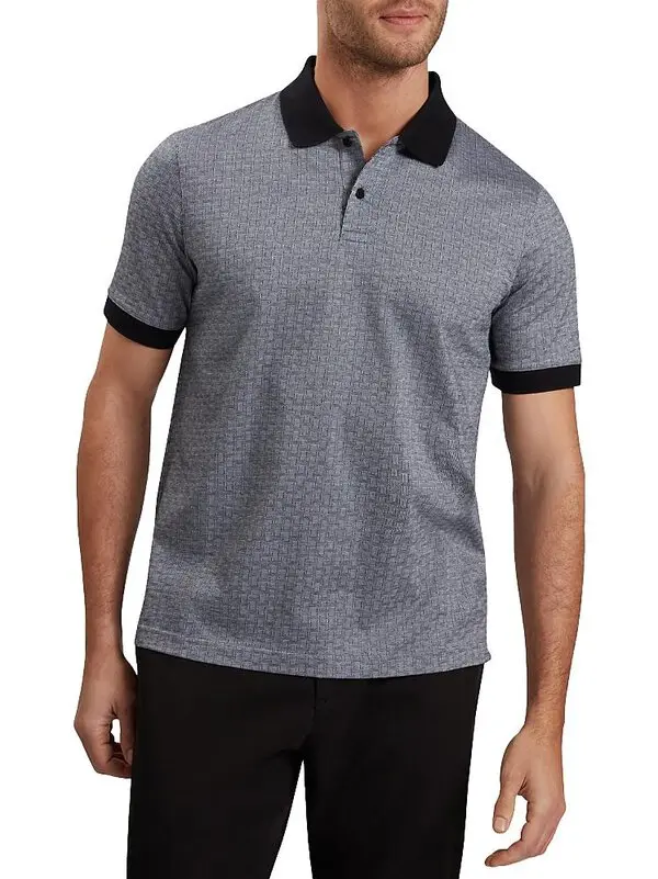 Ted Baker London Auguso Short Sleeve Regular Tonal Jacquard Polo - Navy