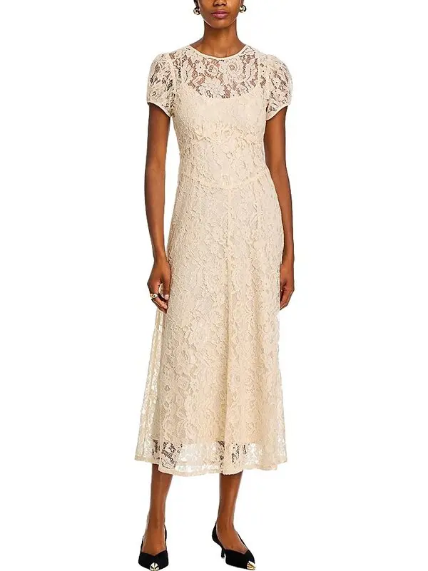 WAYF Clarity Lace Short Sleeve Dress - Manilla