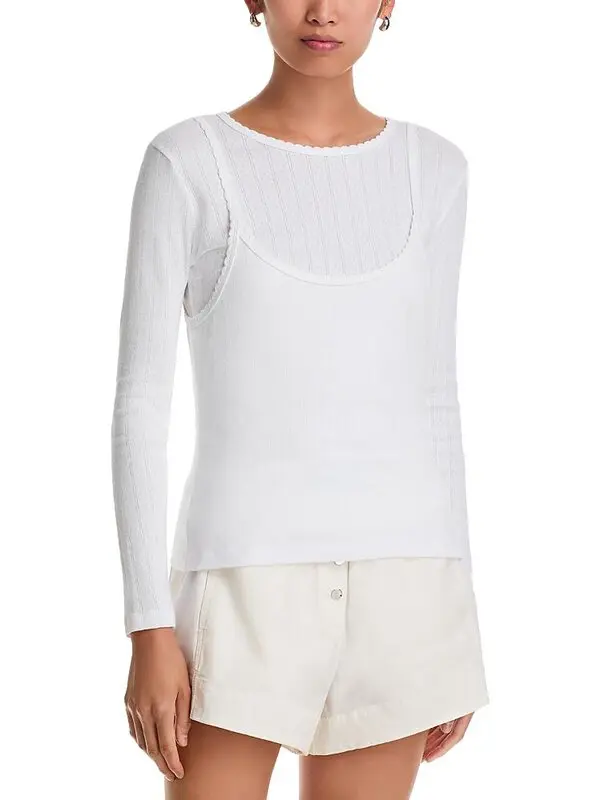 LESET Pointelle Layered Top - White