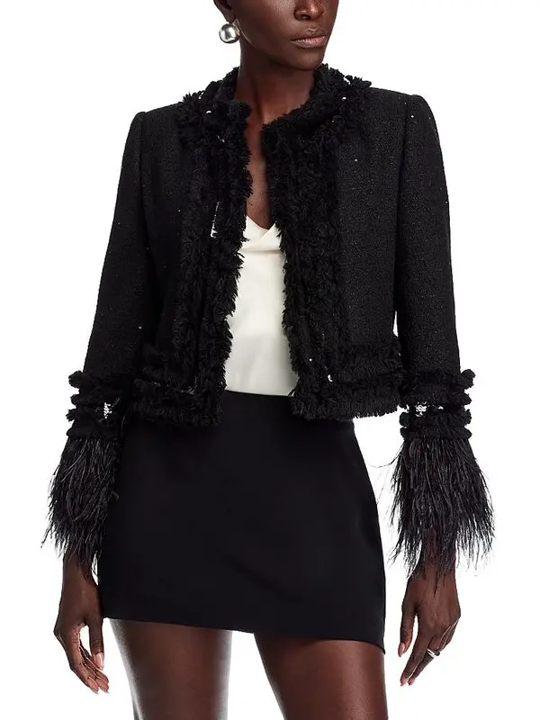 UNGARO Dune Cropped Sequin Tweed Jacket - Black