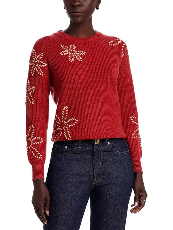 T Tahari Long Sleeve Crewneck Sweater With Embroidery - Canyon Rock